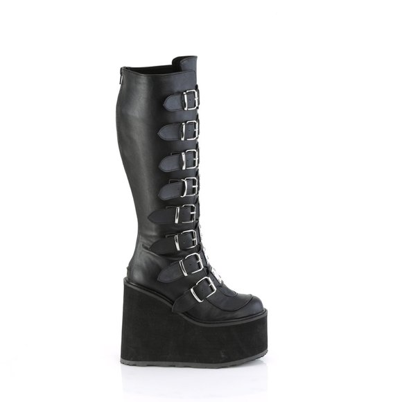Demonia | Shoes | Wide Calf Trinity Swing Black Goth Platform Wedge ...